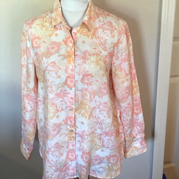 J. Jill | Tops | J Jill Shirt Size S Long Sleeve Floral Print Linen ...